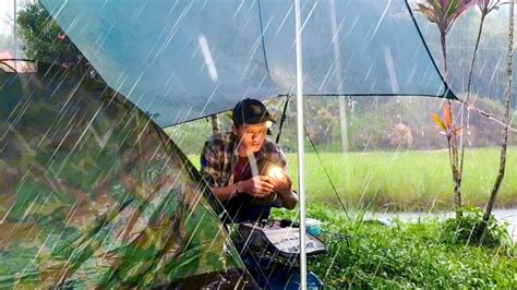 SOLO CAMPING HEAVY RAIN AND THUNDERSTORM Relaxing Camping In Heavy