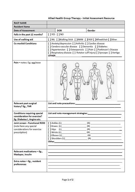 Allied Health Group Therapy Program Initial Assessment Resource
