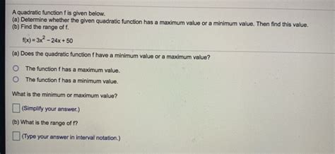 solved a quadratic function fis given below a determine