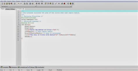 programming chunks c program that calculates area from radius of circle