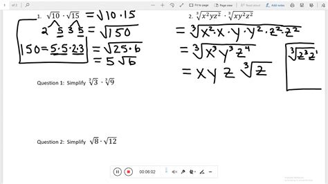 guided notes multiplying and adding radicals youtube