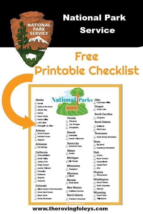 National Park List Printable