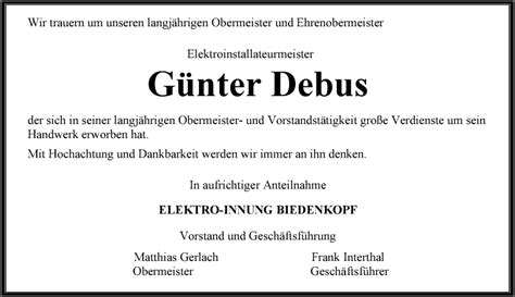 Traueranzeigen Von G Nter Debus Vrm Trauer De
