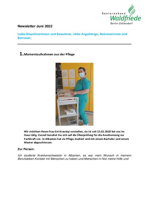 Ausfüllbar Online Momentaufnahmen aus der Pflege Fax Email Drucken