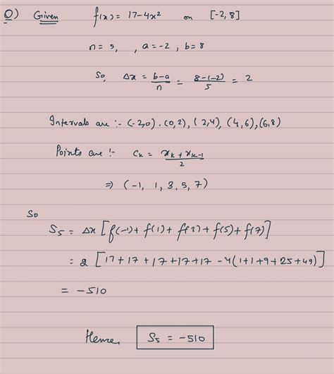 [solved] calculate the indicated riemann sum s5 for the function course hero