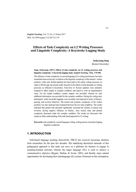 pdf effects of task complexity on l2 writing processes and linguistic complexity a keystroke
