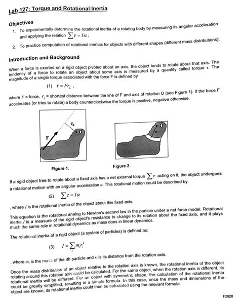 lab 127 torque and rotational inertia objectives 1