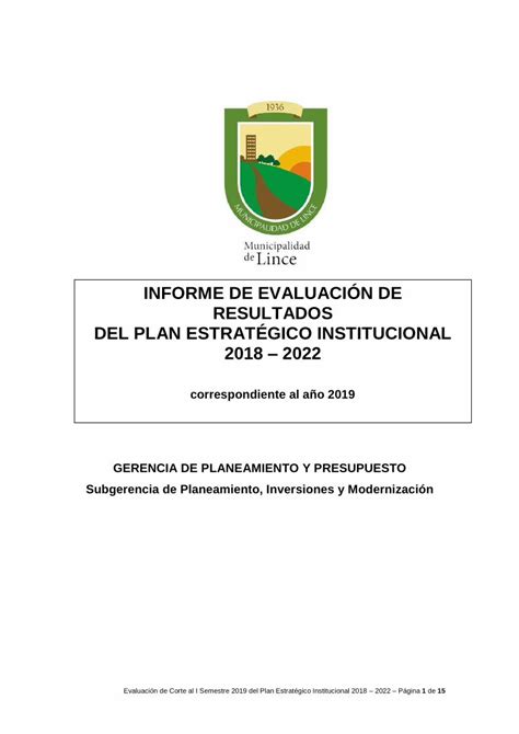 PDF INFORME DE EVALUACIÓN DE RESULTADOS DEL PLAN INFORME DE