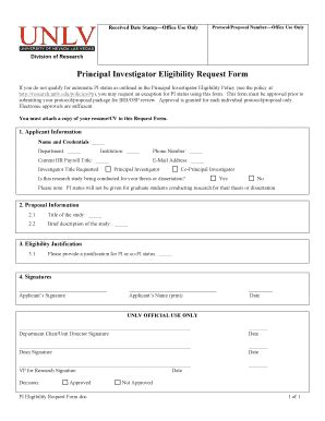 Fillable Online PI Eligibility Request Form Doc Fax Email Print PdfFiller