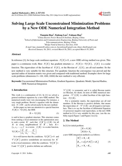 pdf solving large scale unconstrained minimization problems by a new ode numerical integration