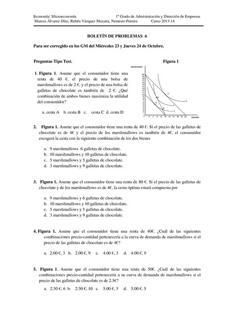 Boletin de Ejercicios 6 Economía Microeconomía 1º Grado de