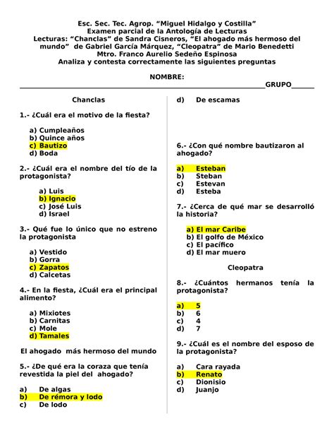 1 Examen Antología DE Lecturas Contestado Chanclas EL Ahogado MÁS