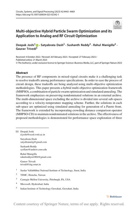 multi objective hybrid particle swarm optimization and its application to analog and rf circuit