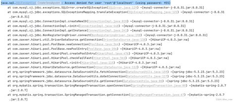 Java Sql SQLException Access Denied For User Root Localhost Using
