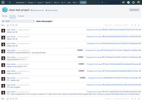 view list of commits in repo browser git integration for jira self managed