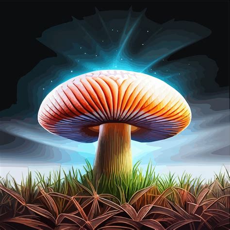 Hongos Sentados En La Cima De Un Exuberante Bosque Verde Luz Negra