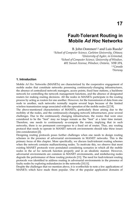 pdf fault tolerant routing in mobile ad hoc networks