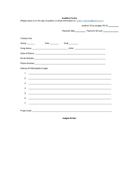 Fillable Online Showcase Audition Forms Docx Fax Email Print PdfFiller