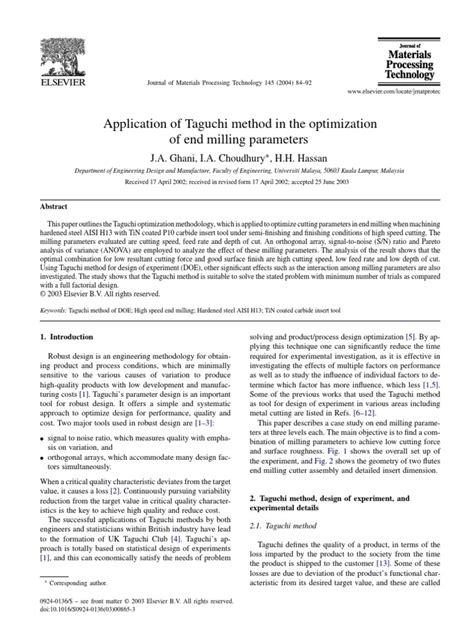application of taguchi method in the optimization of end milling parameters j a ghani i a