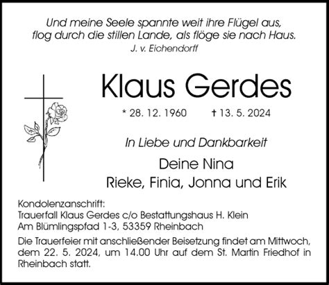Traueranzeigen Von Klaus Gerdes Ga Trauer De