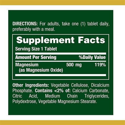 Nature s Bounty Magnésio 500 Mg 200 Tablets Deglutição Músculos
