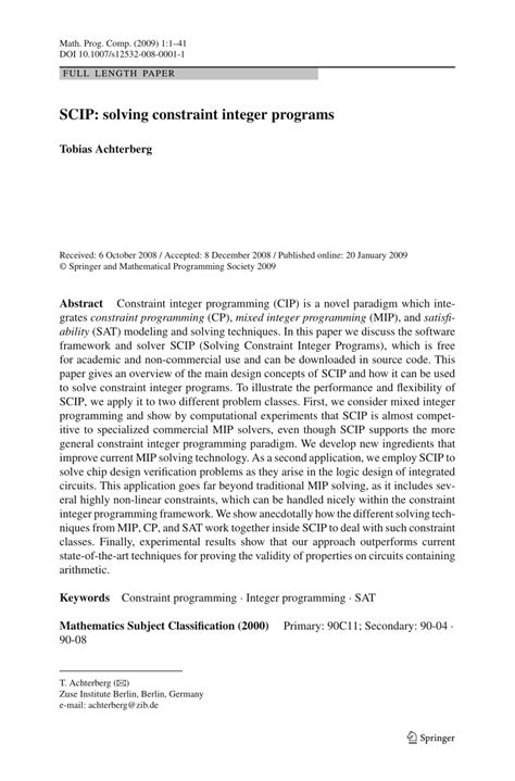 pdf scip solving constraint integer programs