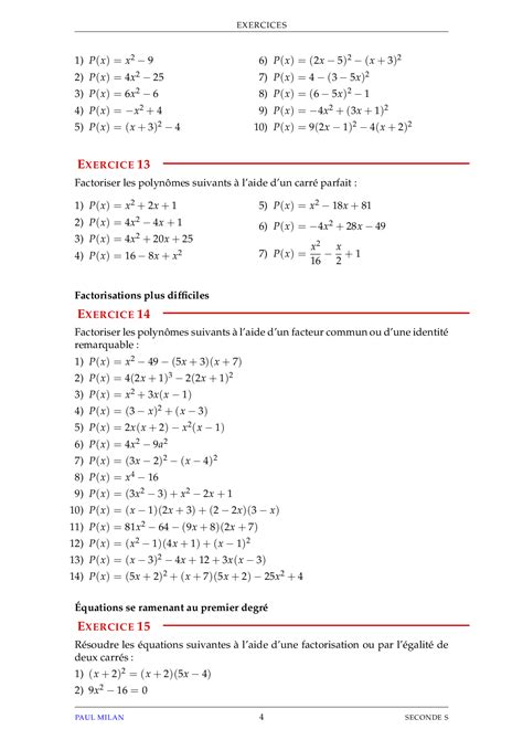 factorisation polynome degré 2 exercices