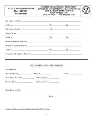 Fillable Online Gchd GENESEE COUNTY HEALTH DEPARTMENT BODY ART