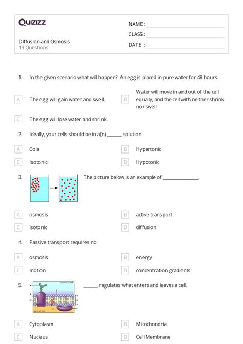 Osmosis And Tonicity Worksheets For Th Class On Quizizz Free