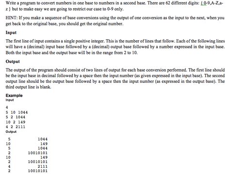 Write A Program To Convert Numbers In One Base To Chegg
