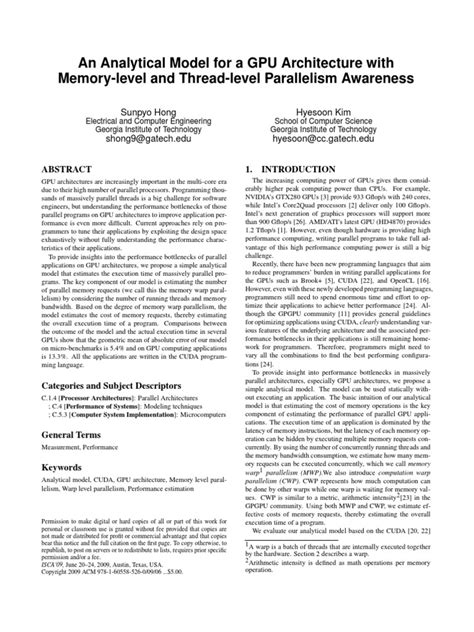 an analytical model for a gpu architecture with memory level and thread level parallelism