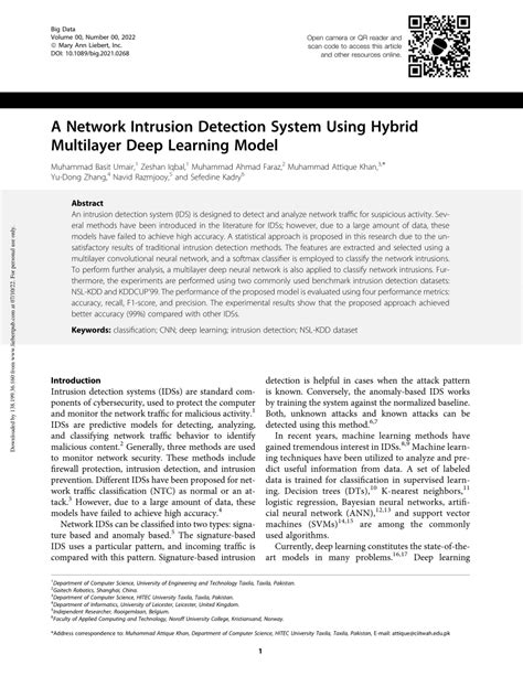 pdf a network intrusion detection system using hybrid multilayer deep learning model