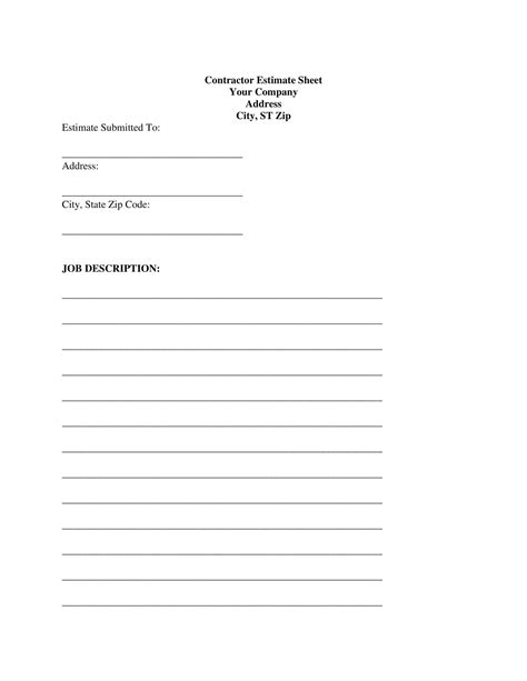 Free Printable Estimates Templates Excel Word
