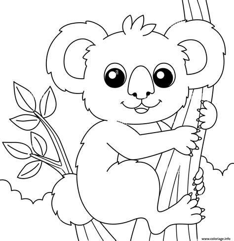 Coloriage Koala Kawaii Dans Un Champs Deucalyptus JeColorie