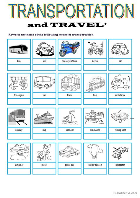 Transportation Travel Vocabulary P English ESL Worksheets Pdf Doc