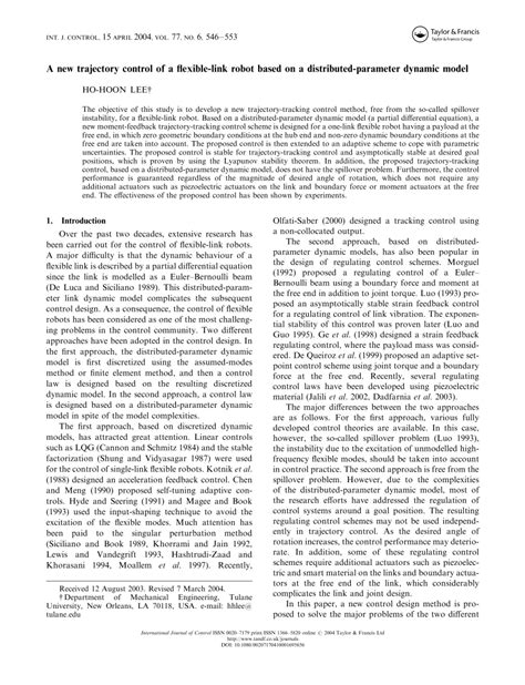 pdf a new trajectory control of a flexible link robot based on a distributed parameter dynamic
