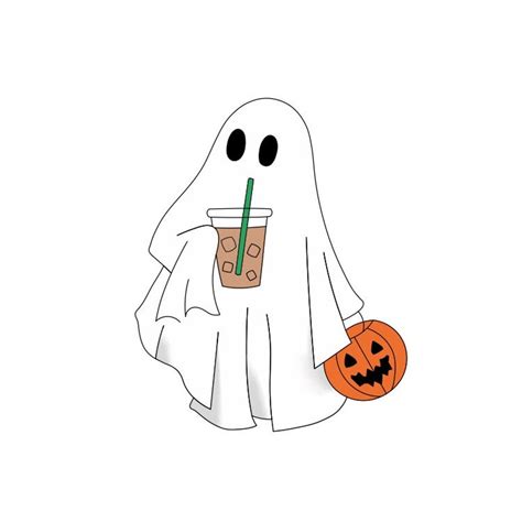 Cute Ghost Drinking Coffee Png Ghost Ice Coffee Png Halloween Ghost