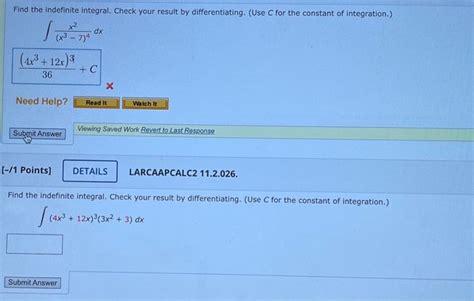 solved find the indefinite integral check your result by