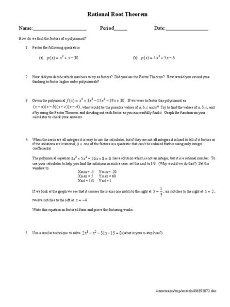 rational root theorem pdf factorization polynomial