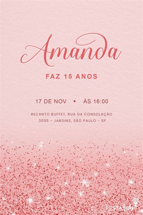 Criar convite de aniversário de 15 anos Glamour em Glitter FestaLab