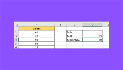 how to calculate the midrange in excel sheetaki