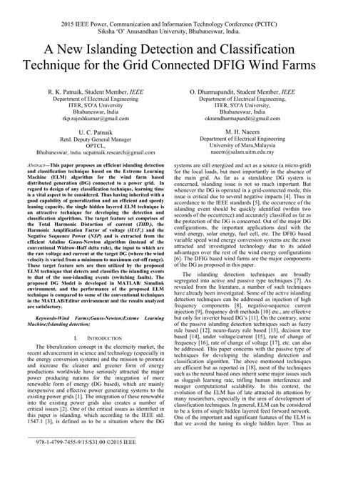 pdf a new islanding detection and classification technique for the grid connected dfig wind farms