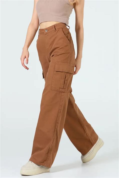 Kadın Kargo Cepli Bol Paça Gabardin Pantolon Camel 1041251 tozlu