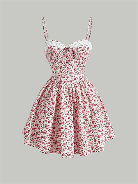 SHEIN MOD Vestido cami impressão floral dits renda de contraste in 2024