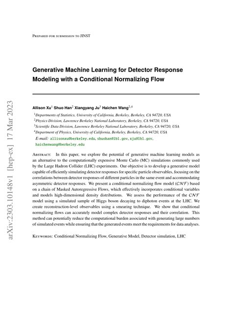 pdf generative machine learning for detector response modeling with a conditional normalizing flow