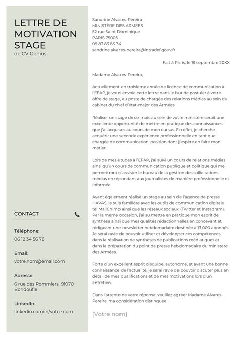 Lettre De Motivation Stage Lettre Exemple Exemples Lettres