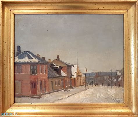 Arkiv Dk Herman Petersen Maleri Vinter I Jernbanegade Haslev