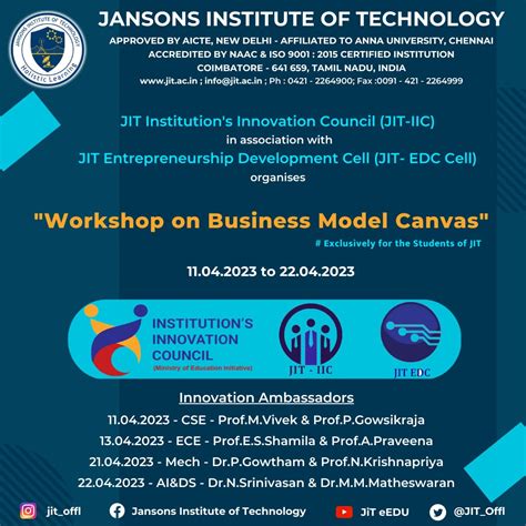 Workshop On Business Model Canvas Jansons Institute Of Technology