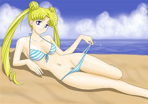 Rule 34 1girls Beach Bikini Bishoujo Senshi Sailor Moon Blonde Hair