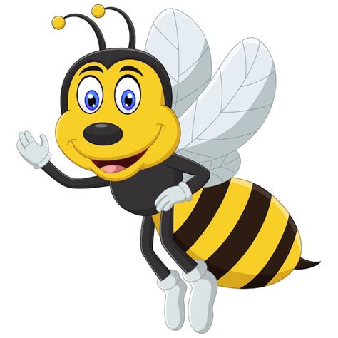 Abeja De Dibujos Animados Agitando La Mano Y Sonriendo Vector Premium